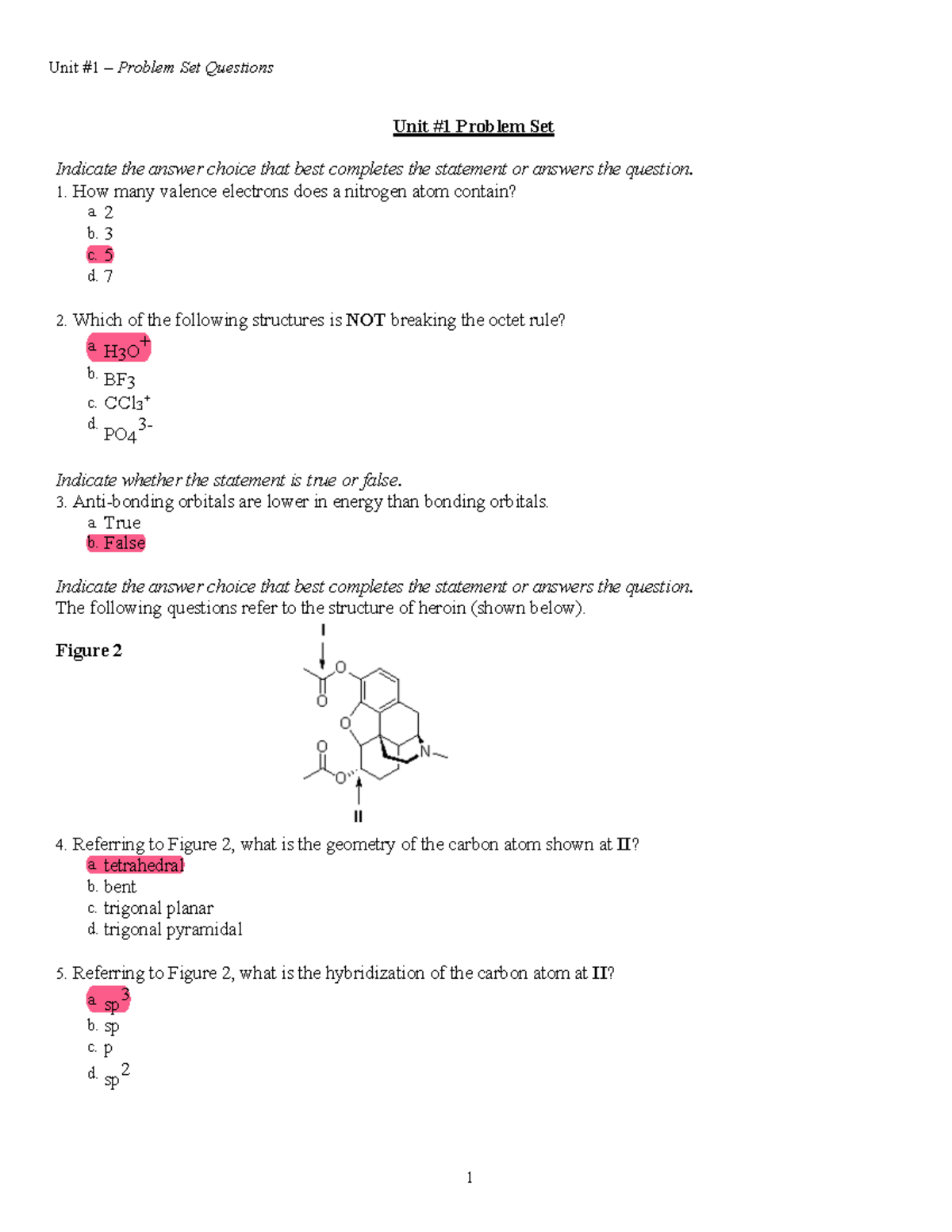Unit #1 Problem Set Questions Jan2 - Unit #1 Problem Set Indicate the answer choice that best ...
