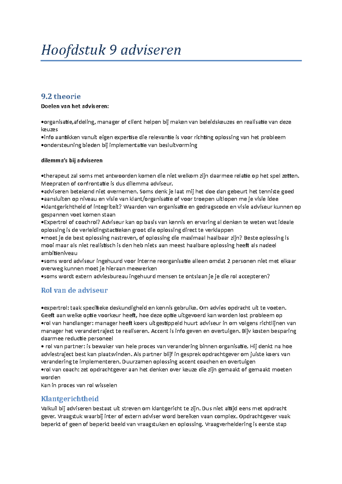 Hoofdstuk 9 adviseren - Samenvatting Professionele Gespreksvoering ...