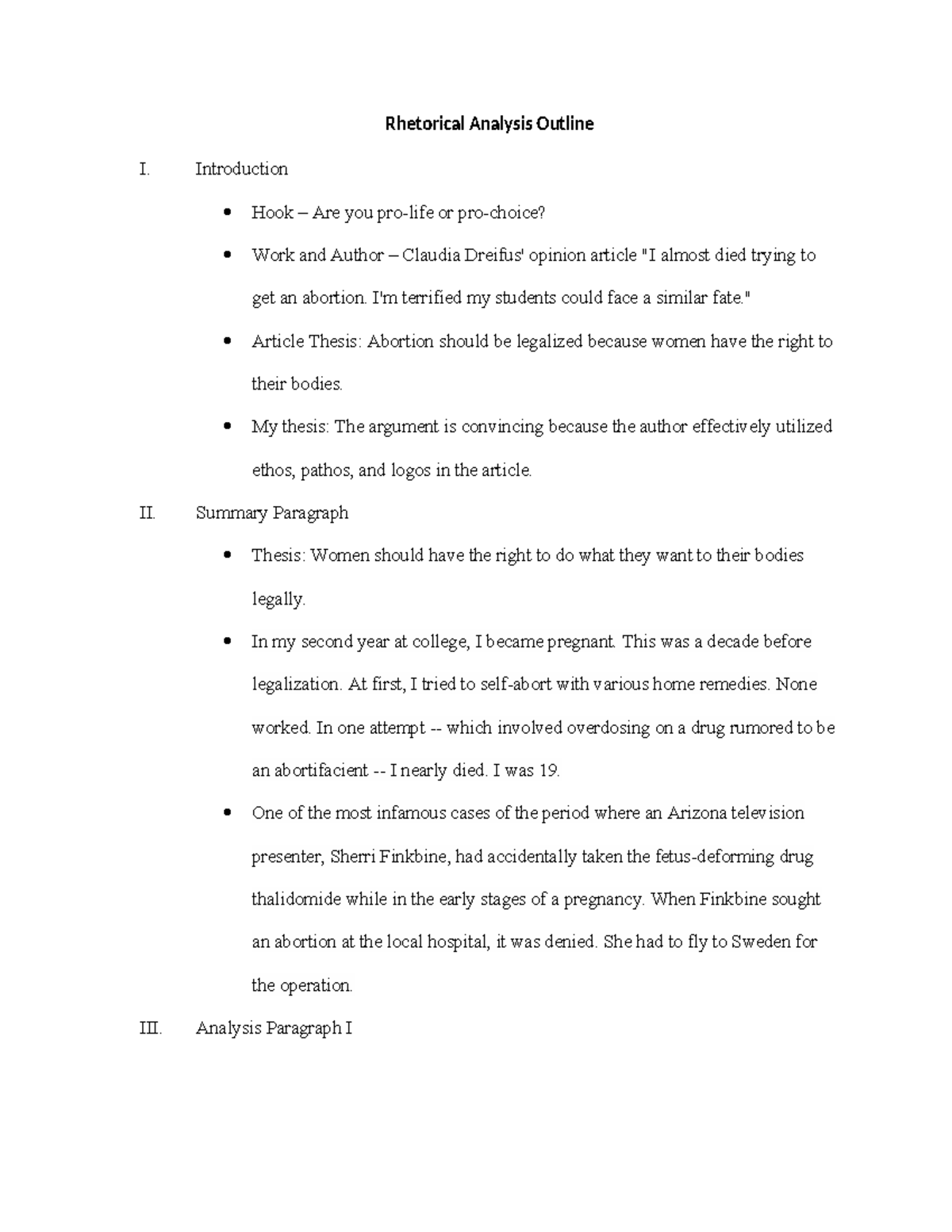 Rhetorical Analysis Outline - Introduction Hook – Are you pro-life or ...