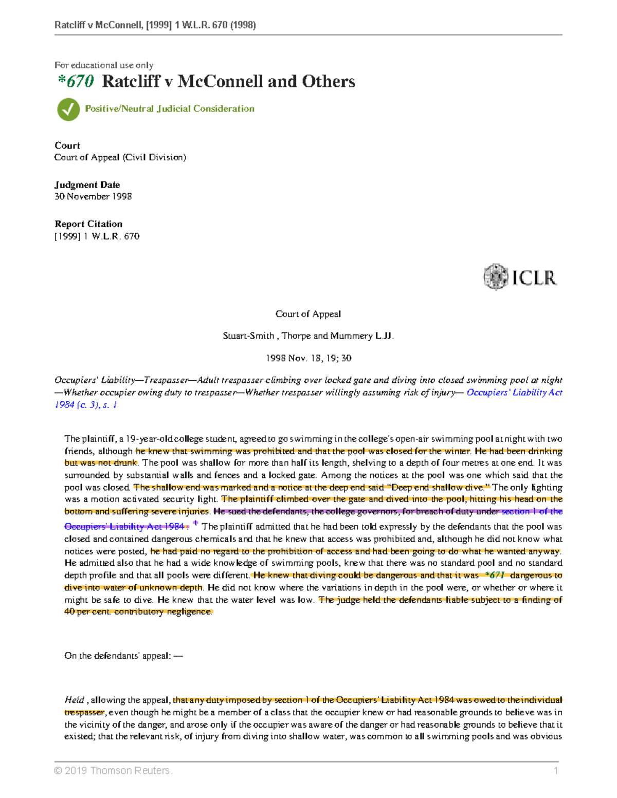 Ratcliff v Mc Connell - n/a - For educational use only *670 Ratcliff v ...