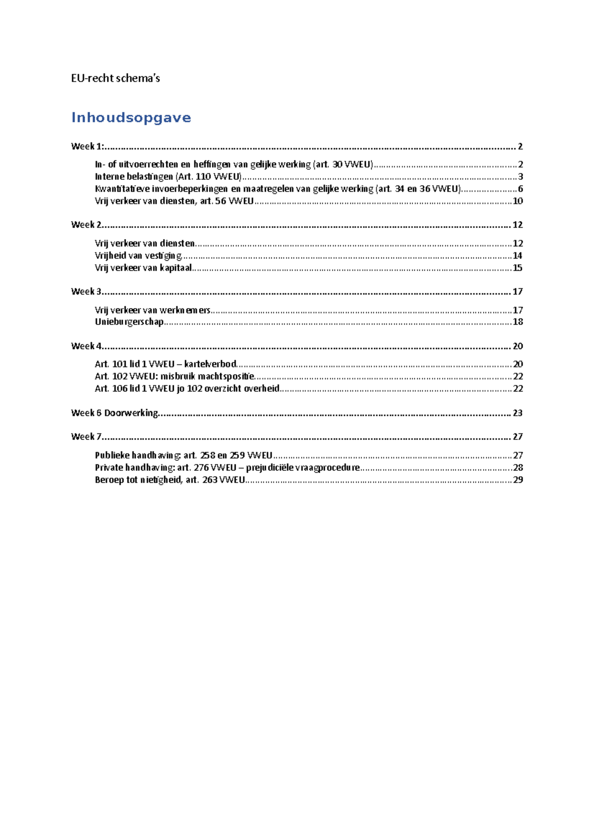 EU-recht schema's - Schema's voor tentamen - EU-recht schema’s Week ...