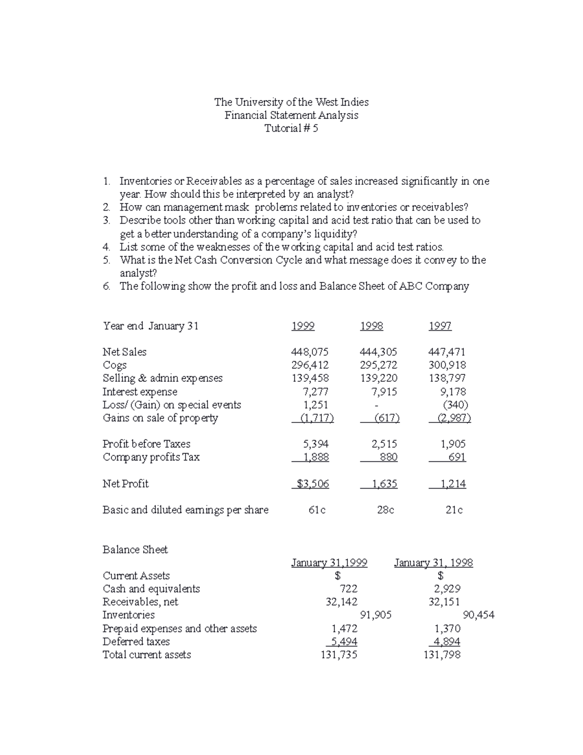 Ms 38i tut5 - Financial Statement Analysis ACCT3064 - UWI Mona - Studocu