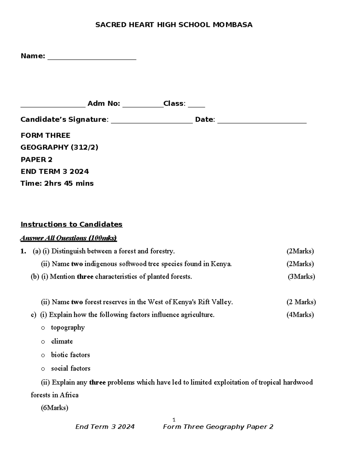 Geography F3 PP2 QS - Short notes - SACRED HEART HIGH SCHOOL MOMBASA ...