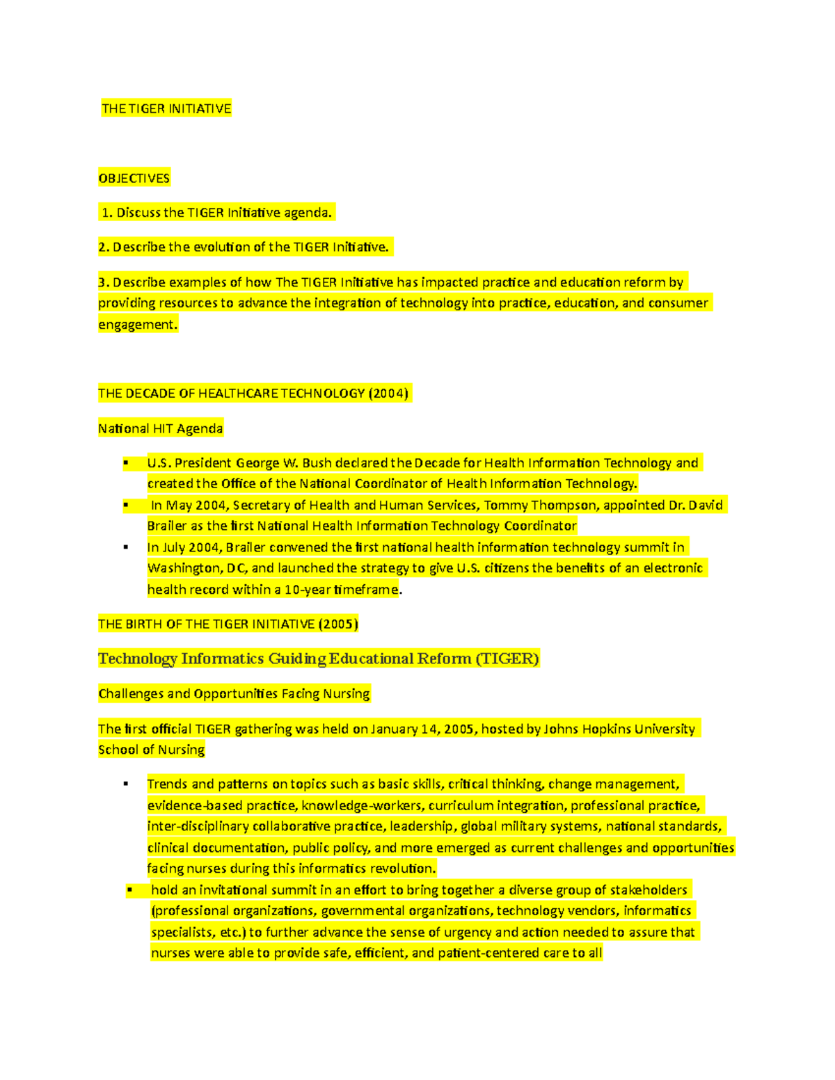 The tiger initiative report - THE TIGER INITIATIVE OBJECTIVES Discuss ...