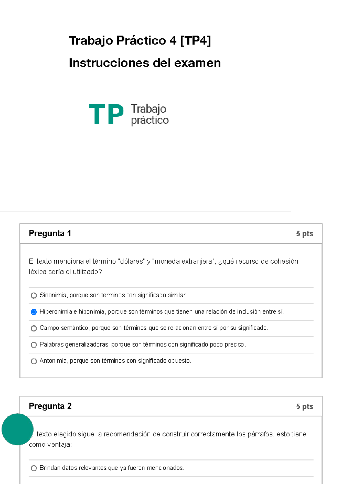 Trabajo Practico 4 Redac Jur TP4 - Pregunta 1 5 pts Sinonimia, porque son términos con ...