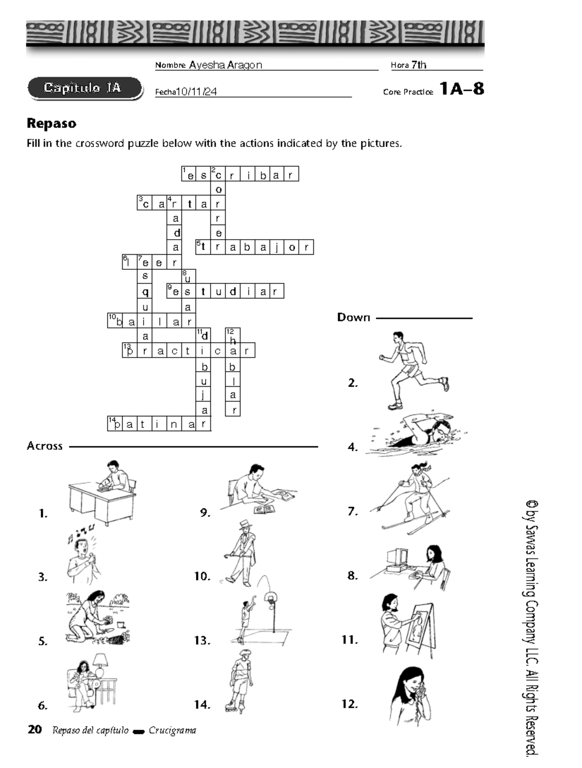 1b.8 Crosswords - Nombre Hora Fecha Capítulo 3A Core Practice 1A–X 1 2 ...