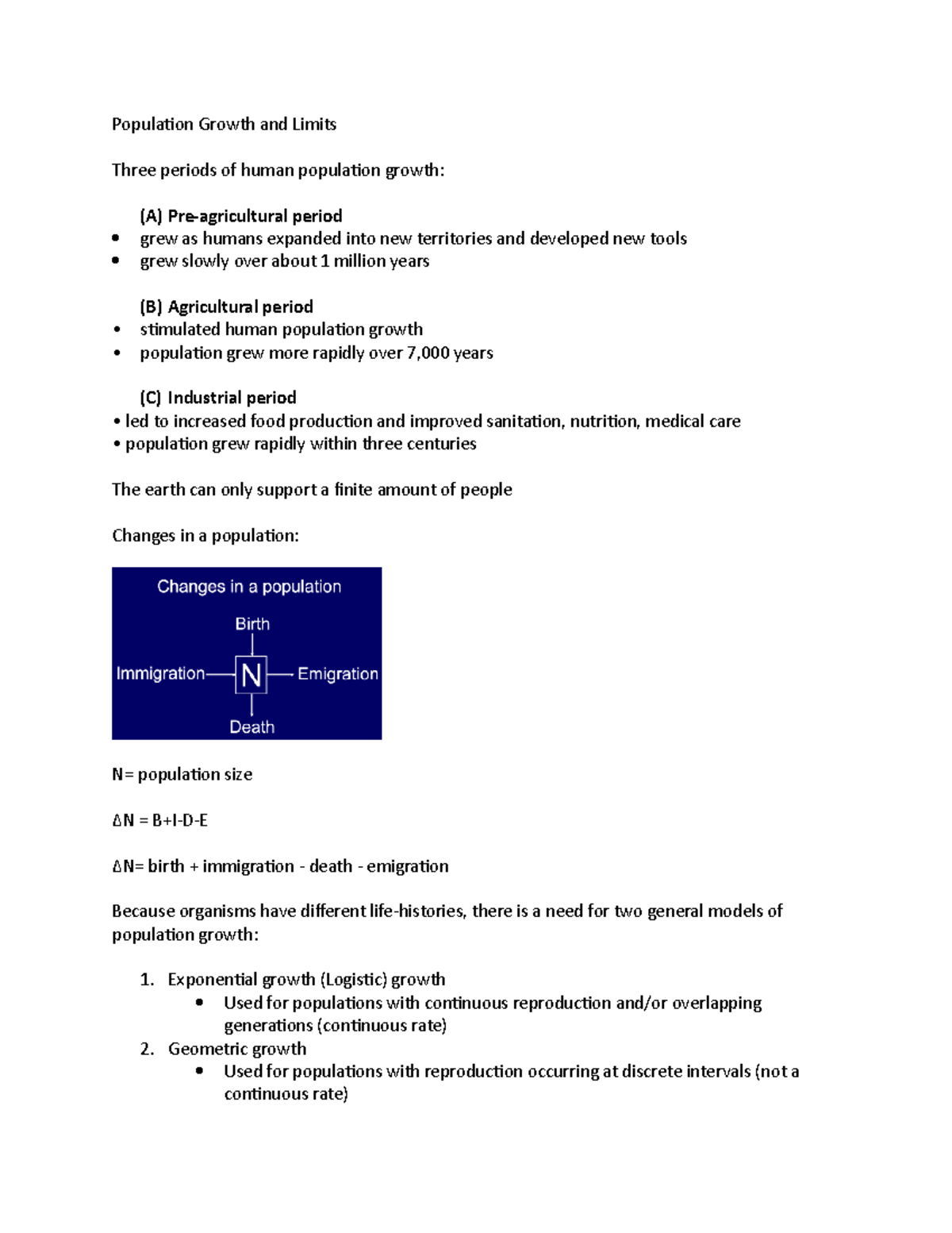 Ecology Exam 1 Review - Population Growth and Limits Three periods of ...