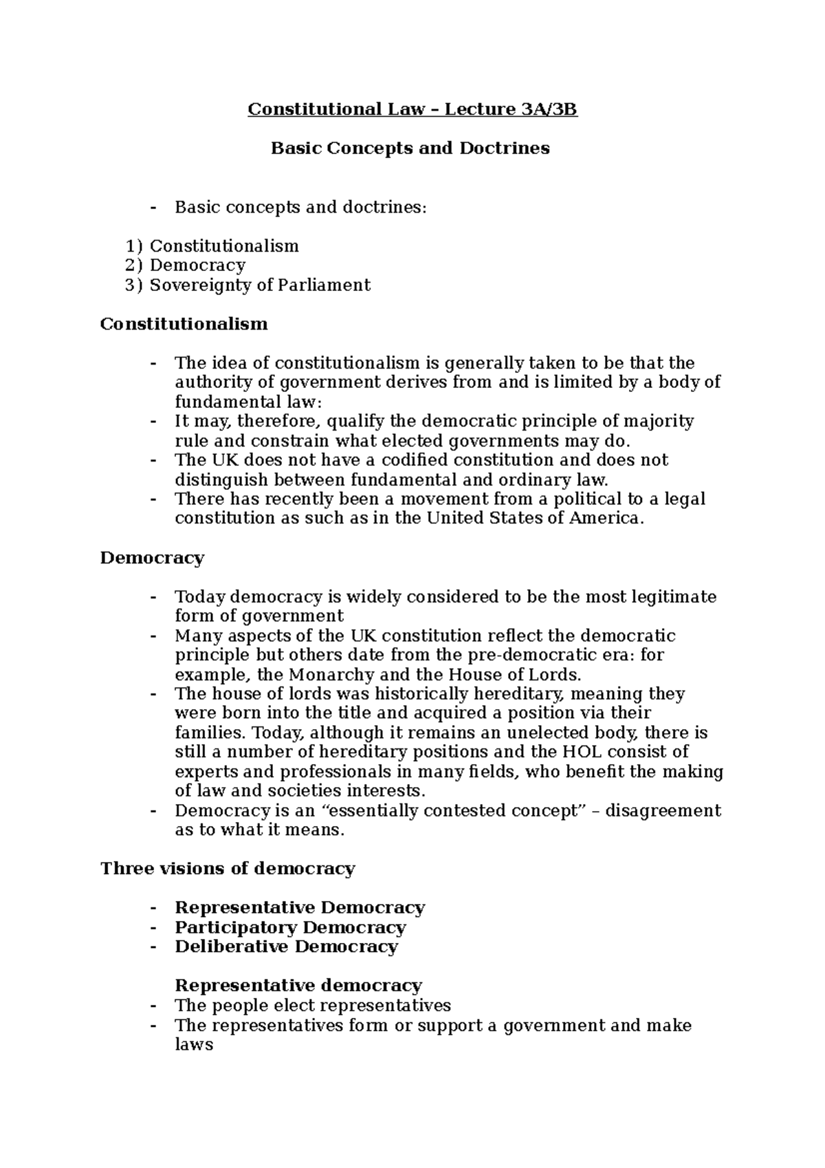 Lecture 3A:3B - 3A,B - Constitutional Law – Lecture 3A/3B Basic ...