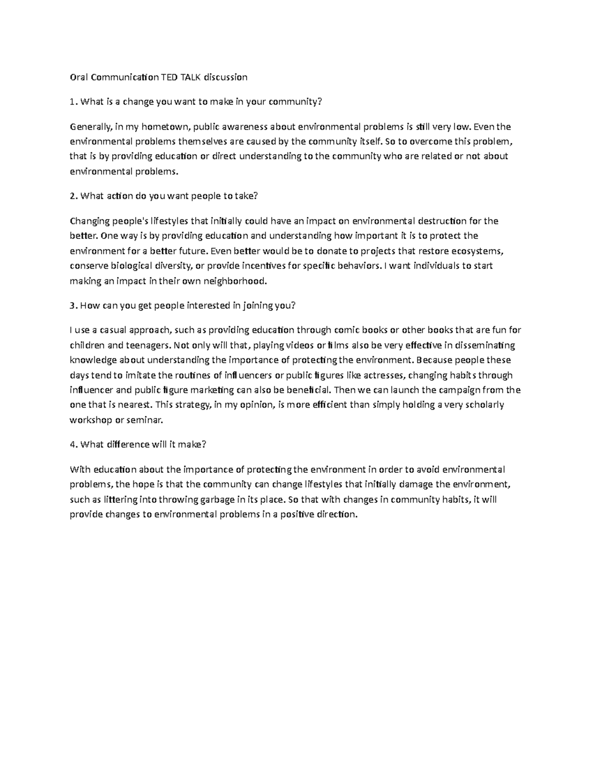 Week 2 TED Talk Discussion - Oral Communication TED TALK discussion ...