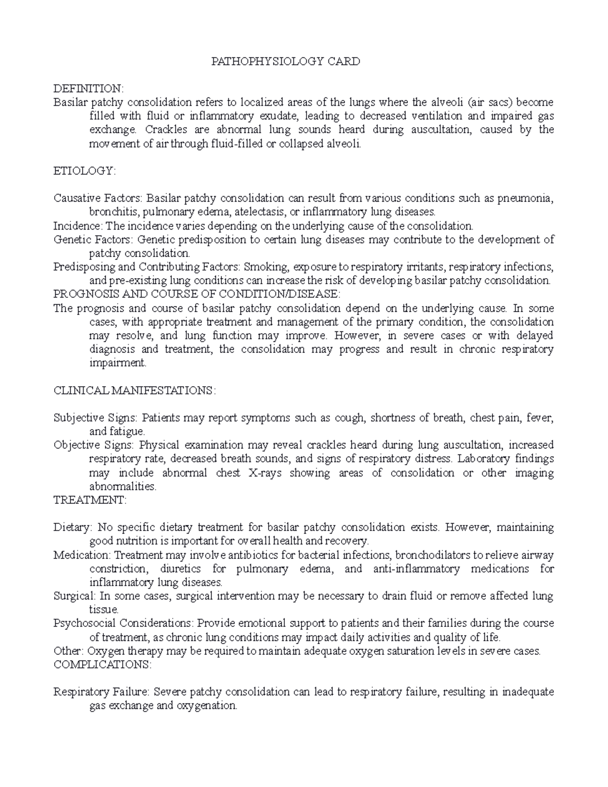 Pathophysiology CARD (2) - NUR 2032C - Studocu