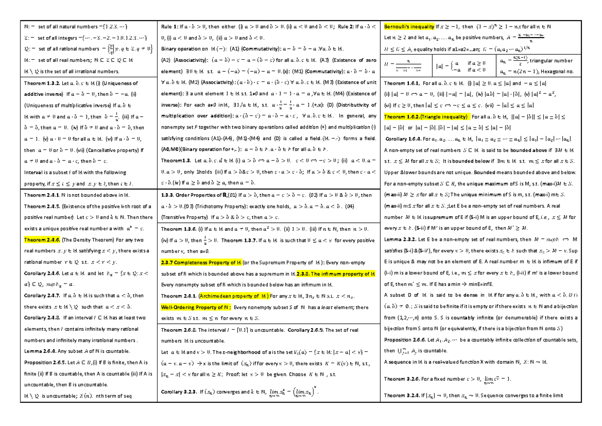 MA2108 Help sheet - Summary Mathematical Analysis I - ℕ: = set of all ...