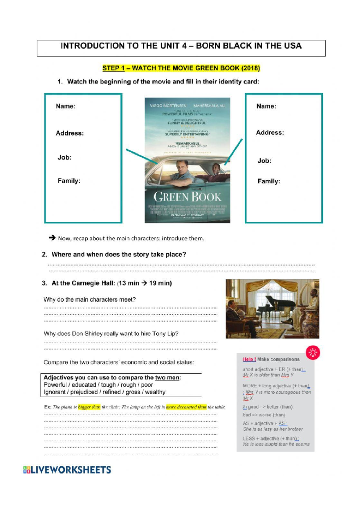 The green book (printable worksheet) - INTRODUCTION TO THE UNIT 4 BORN ...