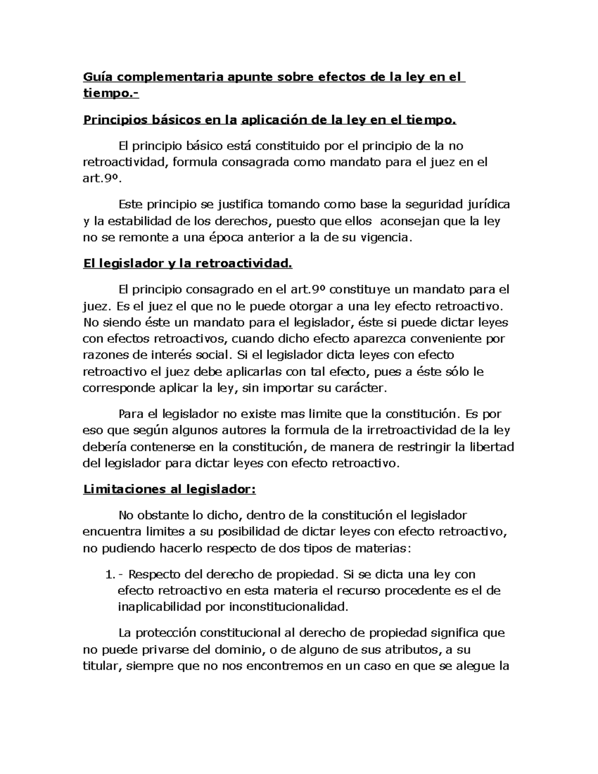 Apunte Efecto DE LA LEY EN EL Tiempo - Guía complementaria apunte sobre ...