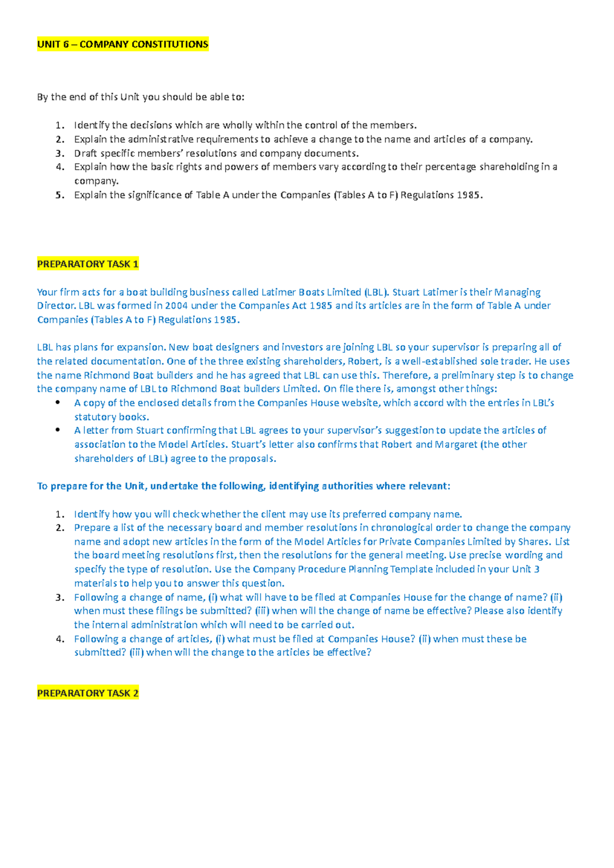 UNIT 6 – Company Constitutions - UNIT 6 – COMPANY CONSTITUTIONS By the ...