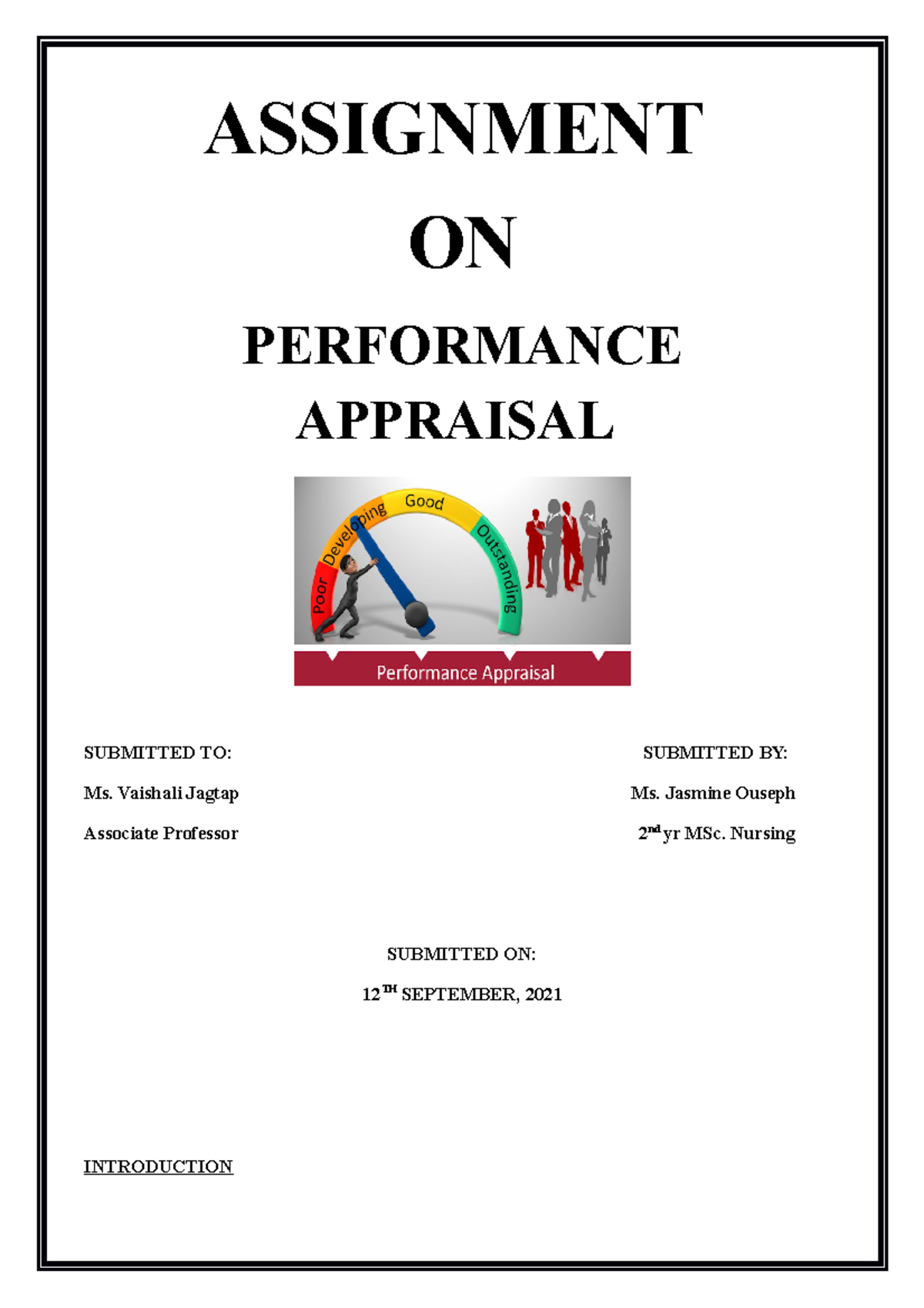 12performance appraisal - ASSIGNMENT ON PERFORMANCE APPRAISAL SUBMITTED ...