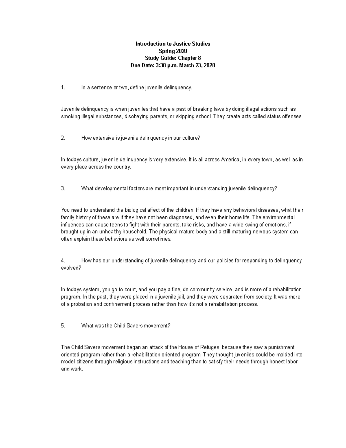 Justice Studies #8 - study guide - Introduction to Justice Studies ...