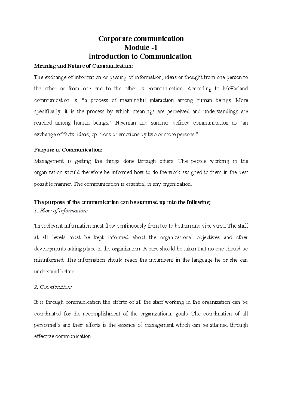 Module 1 - communication notes - Corporate communication Module ...