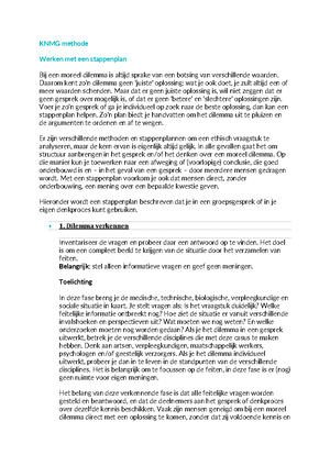 Stappenplan Ethische Toolkit KNMG - Beroepscontext - Studeersnel