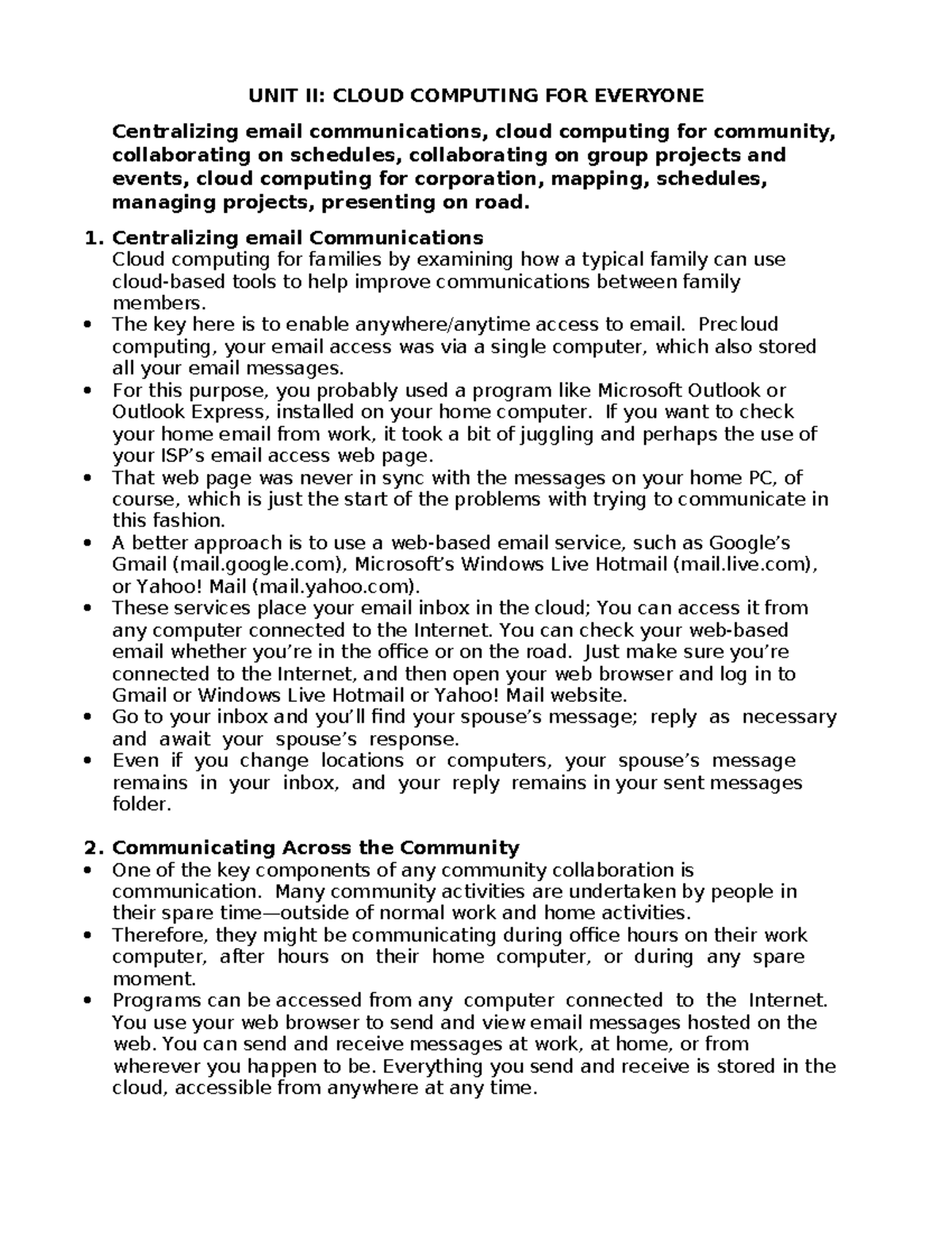 UNIT II Cloud Computing - UNIT II: CLOUD COMPUTING FOR EVERYONE ...