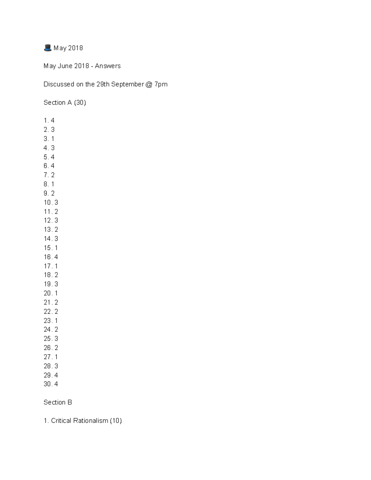 Esc memp philosophy - Esc memo - May June 2018 - Answers Discussed on ...