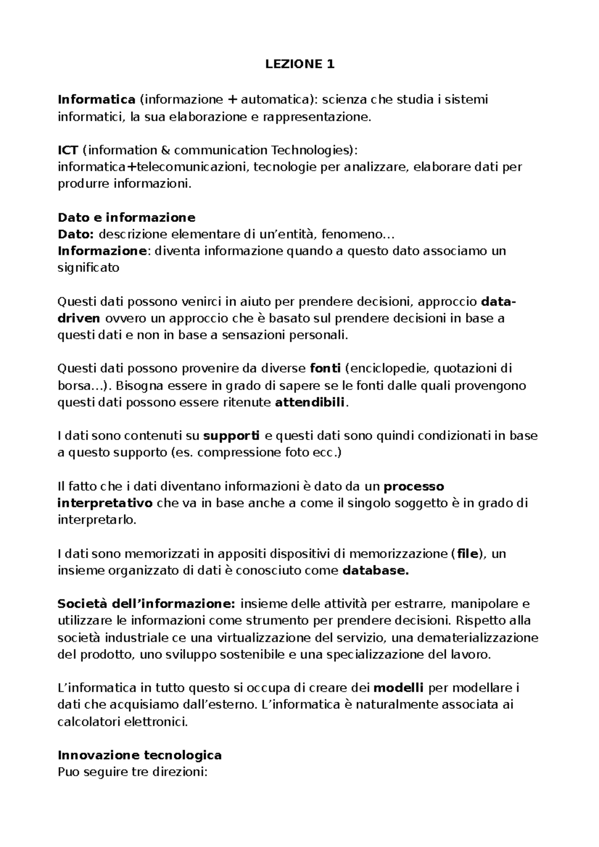 Informatica e problem solving - LEZIONE 1 Informatica (informazione + automatica): scienza che ...