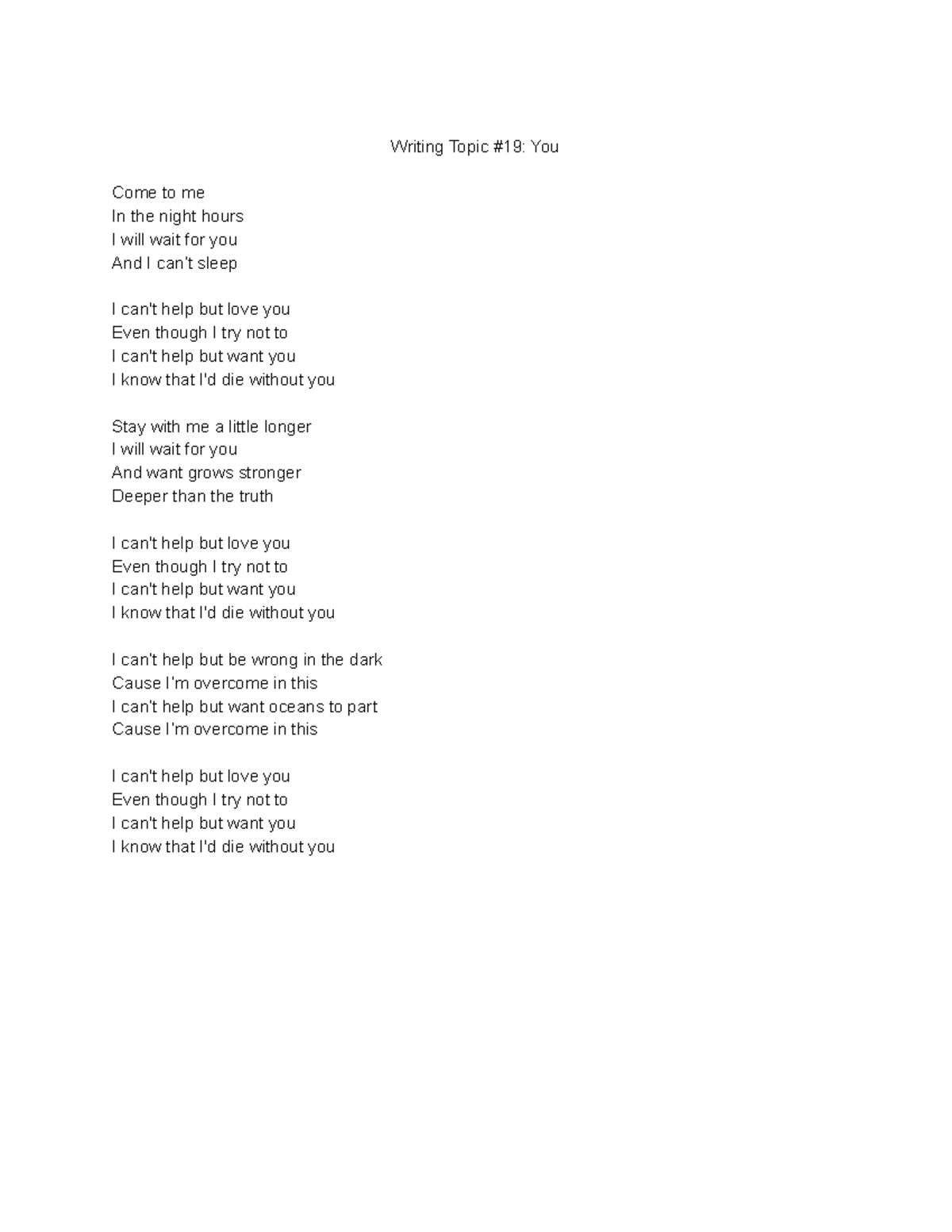 2019 - Advanced Creative Writing-Poetry - Assignment - Writing Topic ...