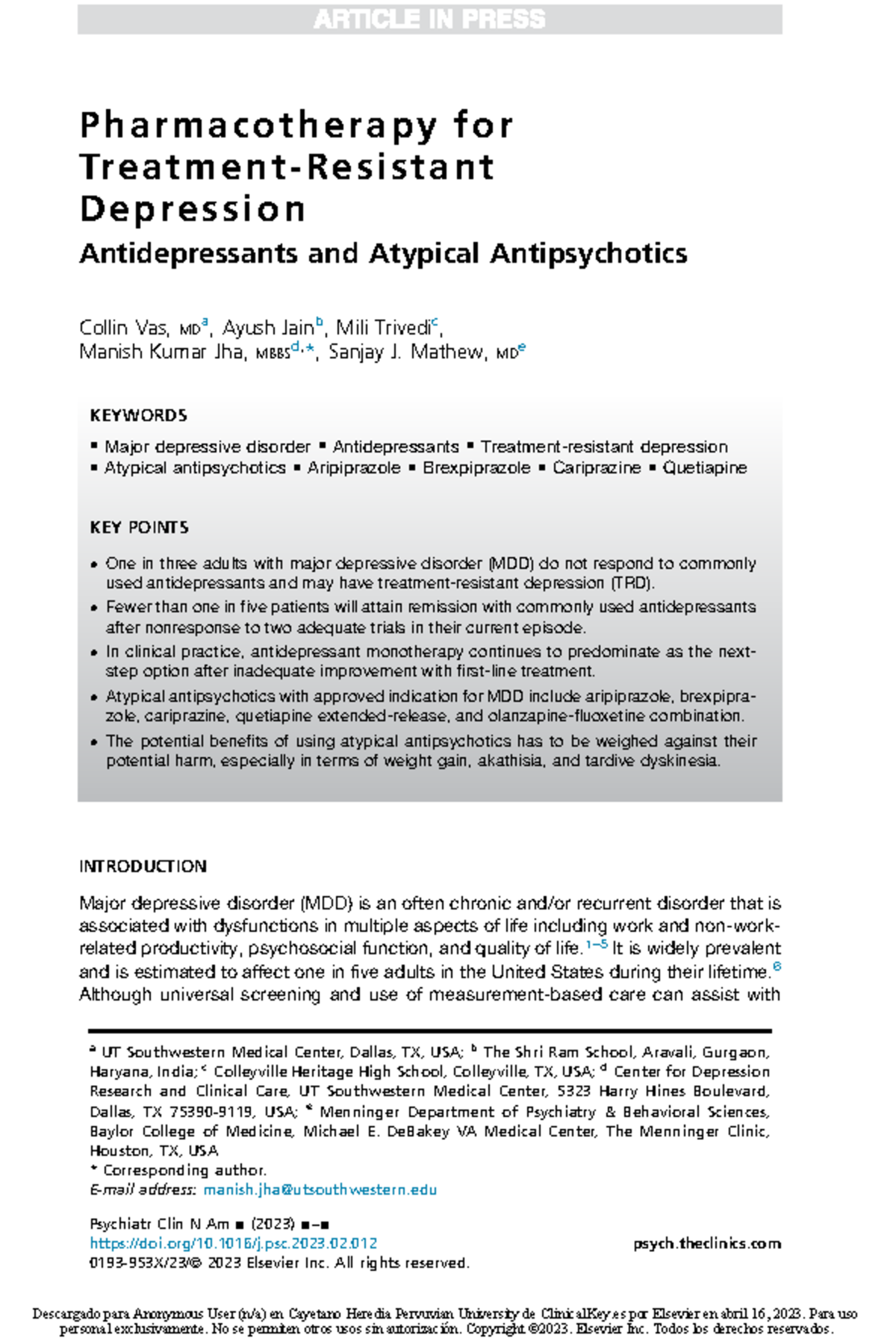 Pharmacotherapy for Treatment-Resistant Depression - P h a r m a c o t ...