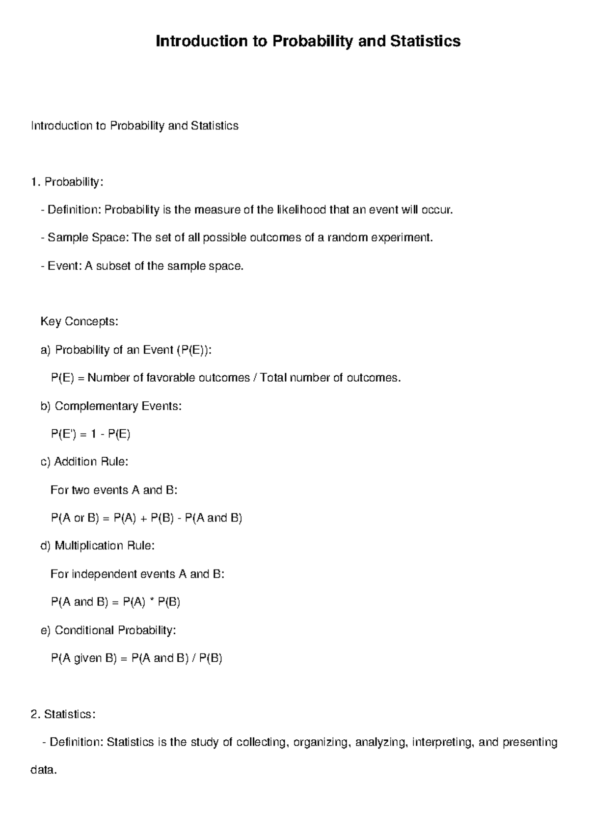Introduction to Probability and Statistics - Introduction to ...