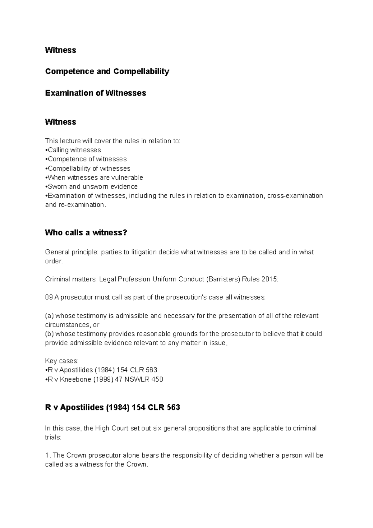 Evidence lecture 3 - Witness Competence and Compellability Examination ...