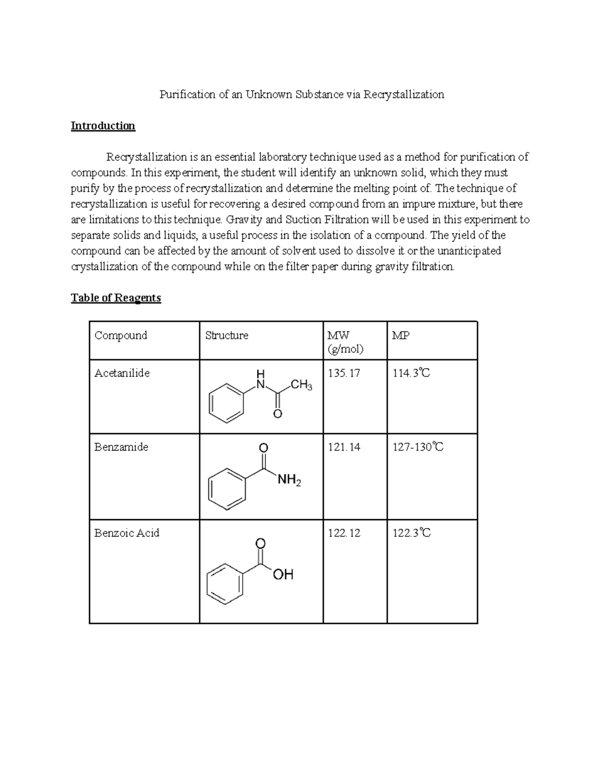 Recrystallization Lab Report - Purification of an Unknown Substance via ...