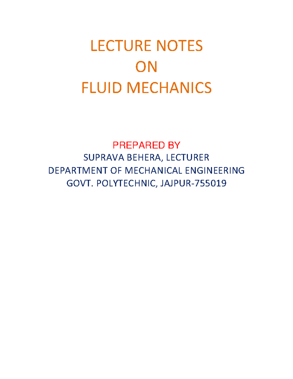 Lecture notes on fluid mechanics - LECTURE NOTES ON FLUID MECHANICS ...