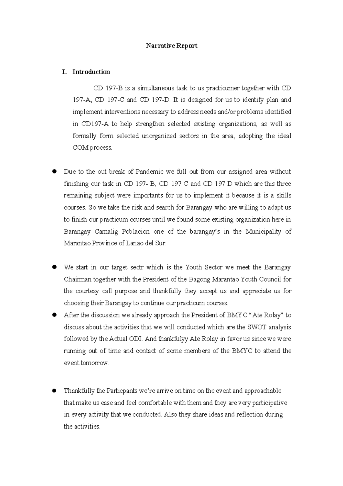 Narrative Report - Introduction CD 197-B is a simultaneous task to us ...