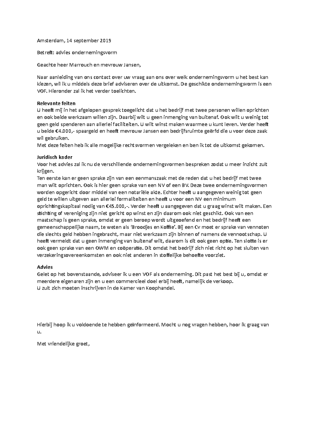 Adviesbrief 2 - Amsterdam, 14 september 2019 Betreft: advies ...