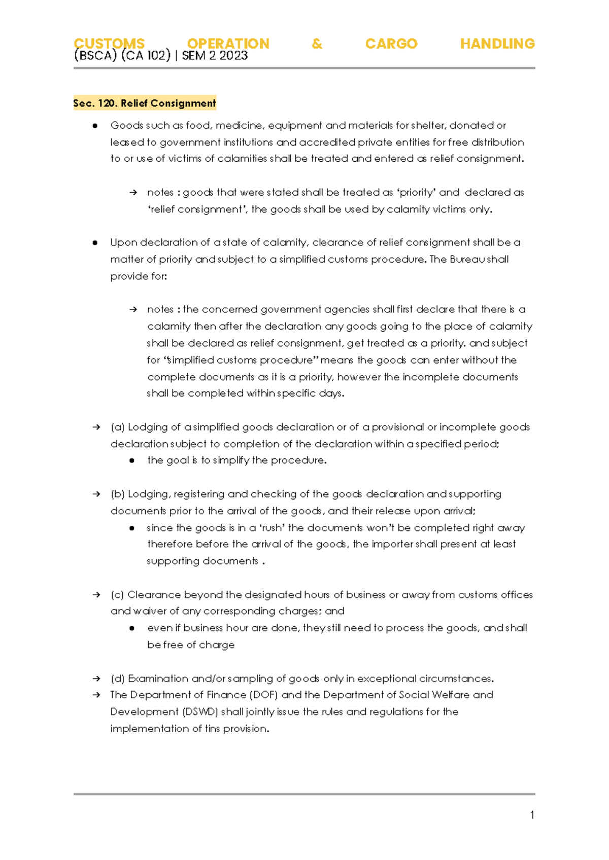 Cargo - rgeergrevsr - (BSCA) (CA 102) | SEM 2 2023 Sec. 120. Relief ...