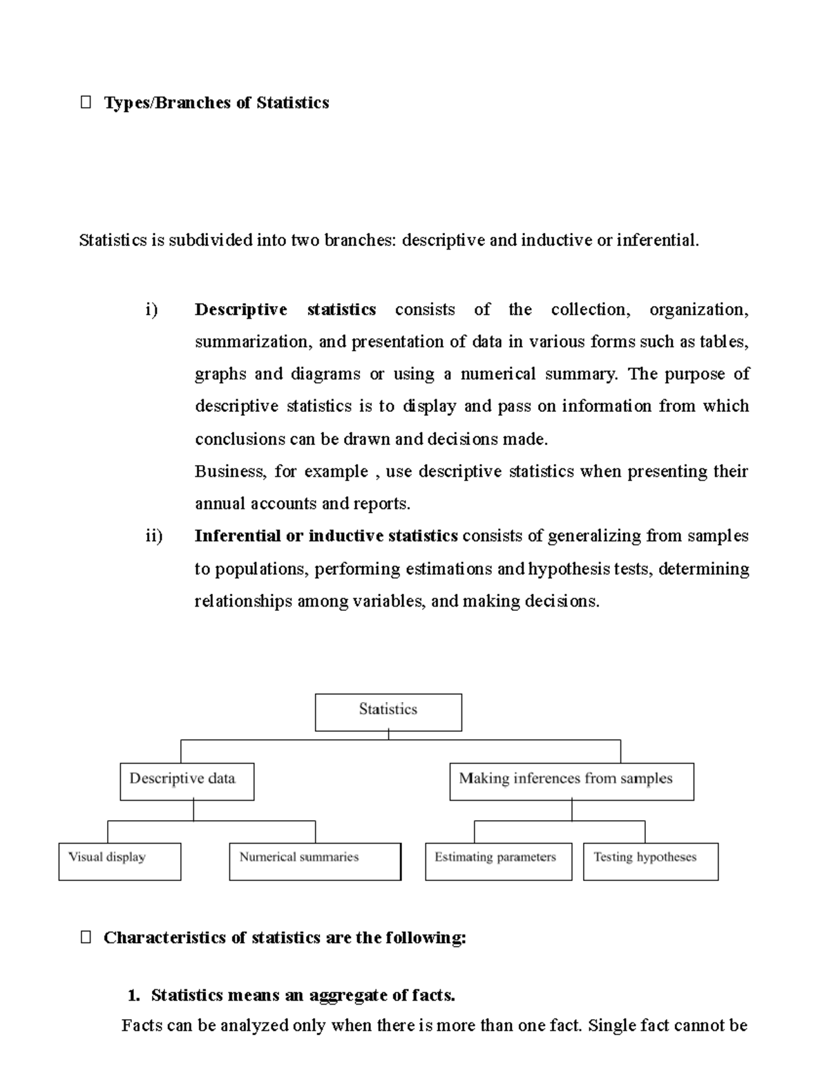 P&S - Types/Branches of Statistics Statistics is subdivided into two branches: descriptive and ...