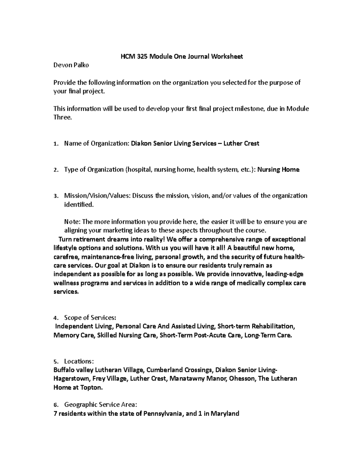 HCM 325 Module One Journal Worksheet - HCM 325 Module One Journal ...