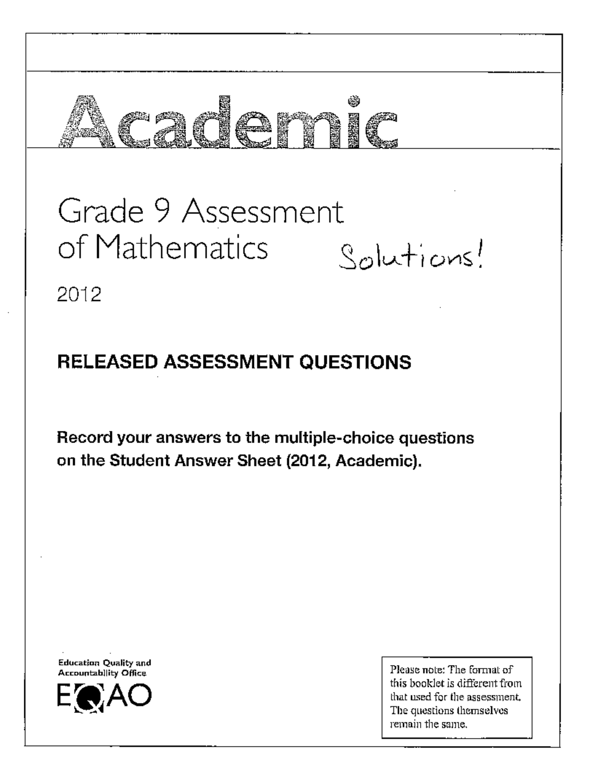 2012 EQAO Practice Test Solutions - Studocu