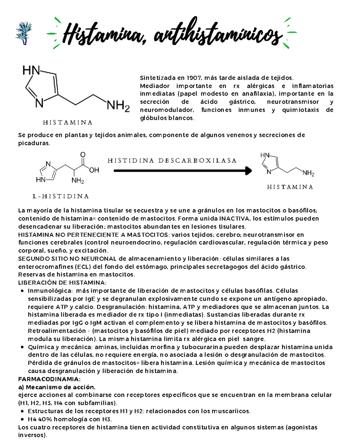 Histamina, antihistamínicos - Se produce en plantas y tejidos animales ...