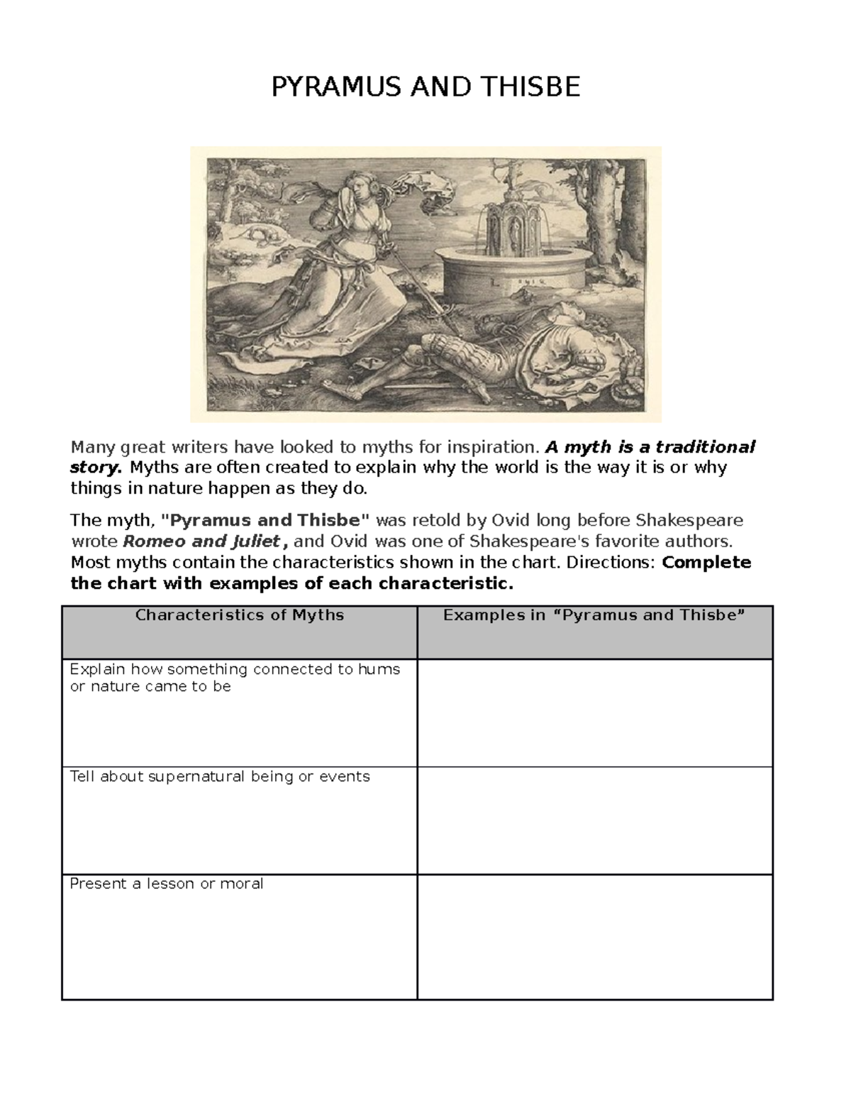 P-T Review for Final (1) - PYRAMUS AND THISBE Many great writers have ...