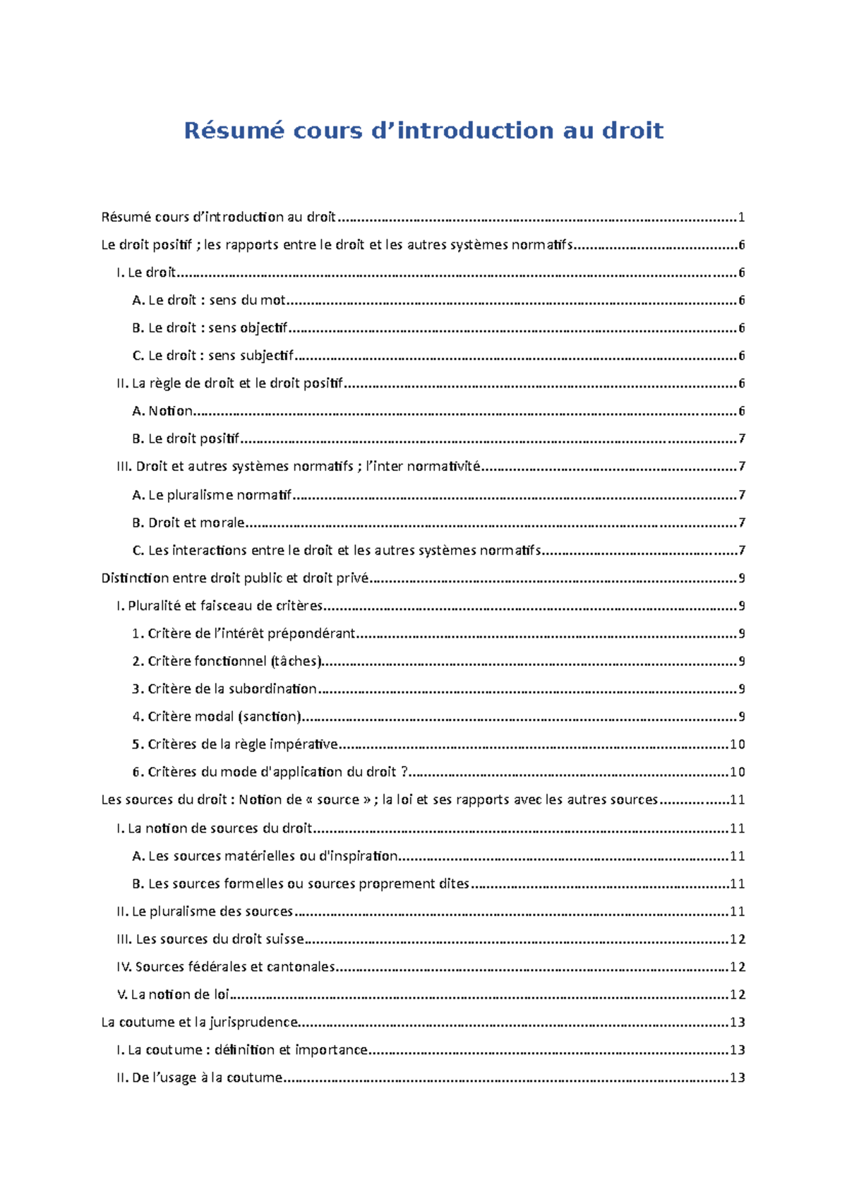 Résumé cours d'intro - Résumé cours d’introduction au droit Résumé cours d’introduction au - Studocu