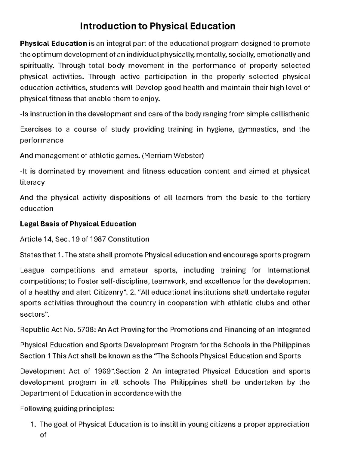 Pathfit Notes. - Introduction to Physical Education Physical Education ...