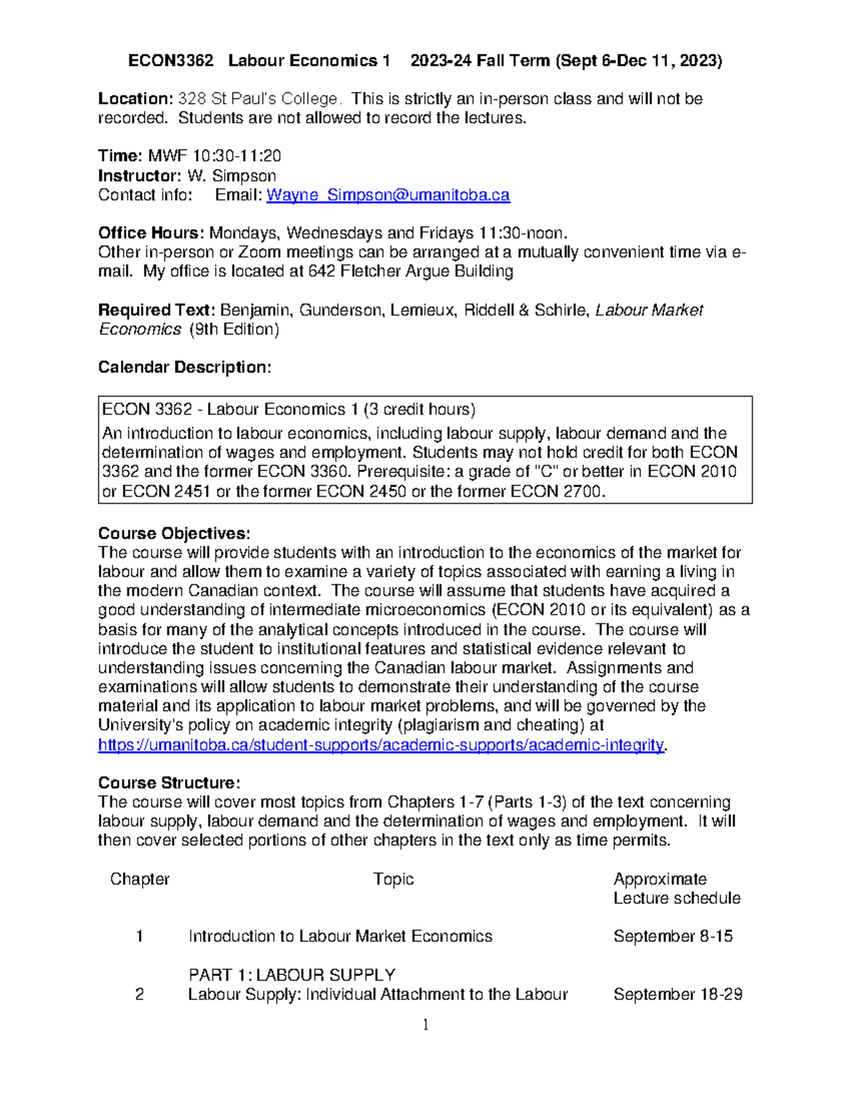ECON3362 Outline 24R - a slide - ECON3362 Labour Economics 1 2023 - 24 ...