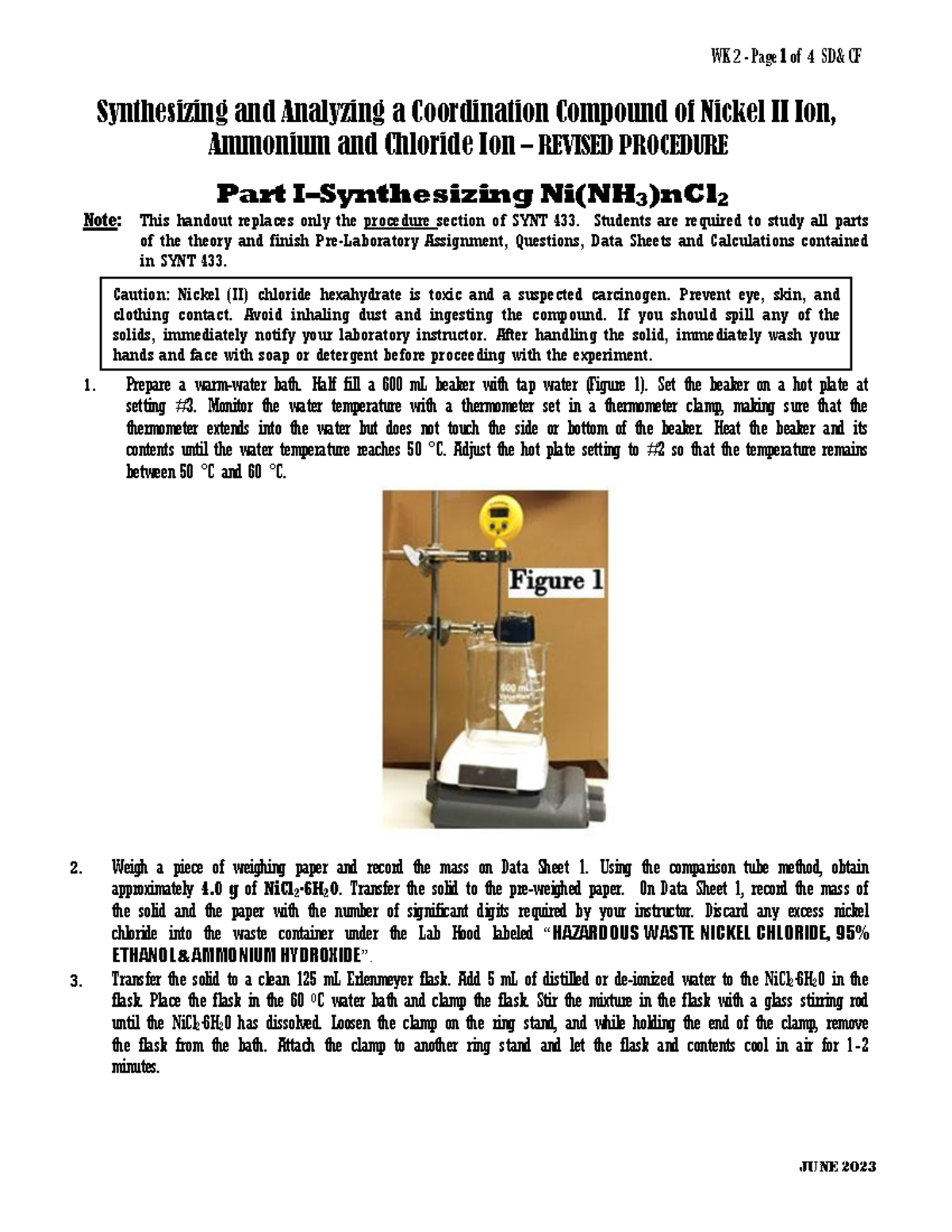 WEEK 2 Synthesizing of Ni Compound Revised Procedure - Synthesizing and ...