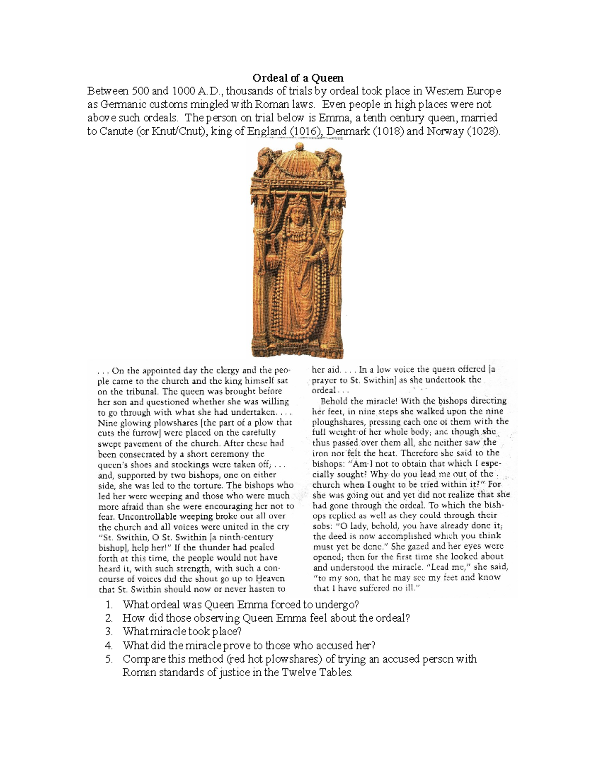 AP Early Feudalism Ordeal of A Queen - Ordeal of a Queen Between 500 ...