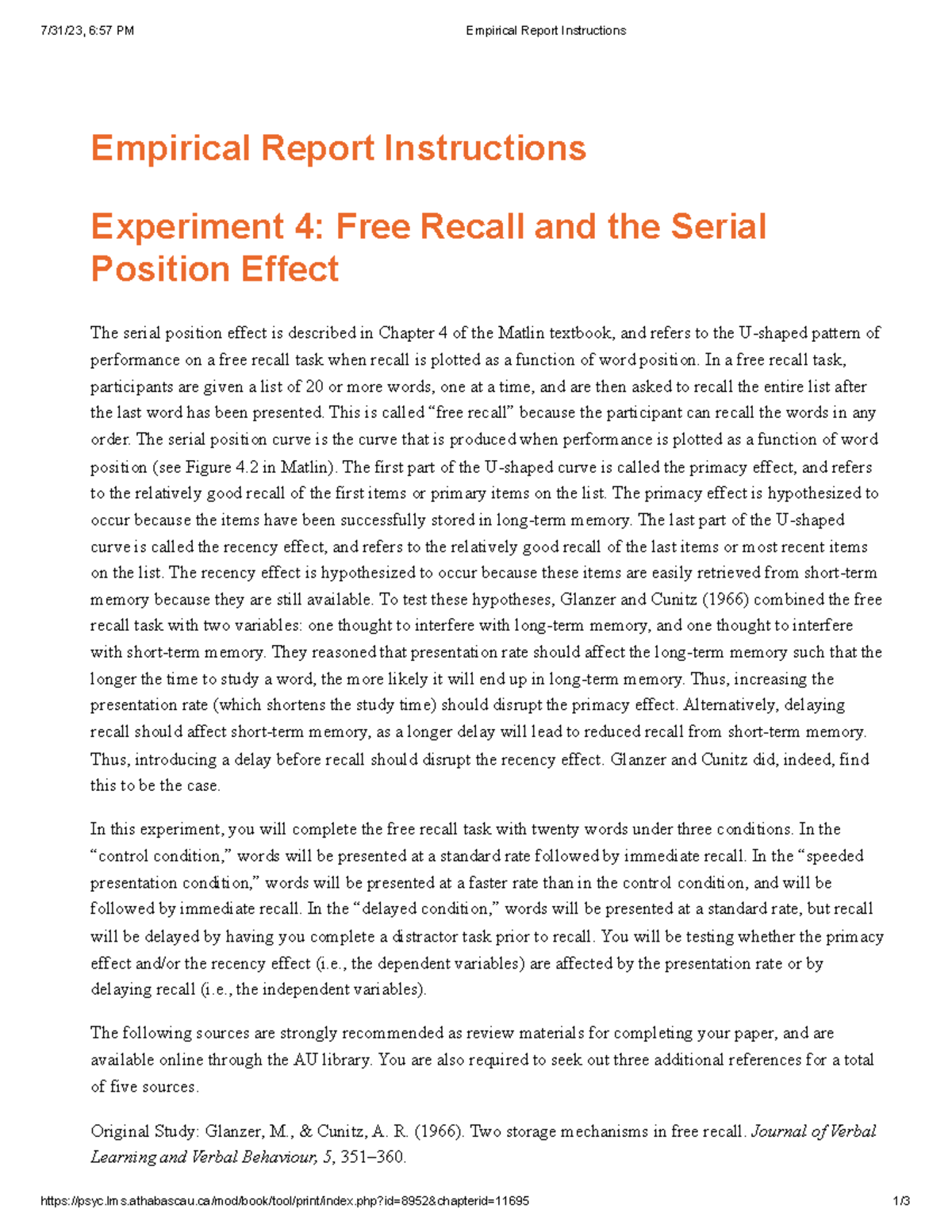 Free Recall and the Serial Position Effect - 7/31/23, 6:57 PM Empirical ...
