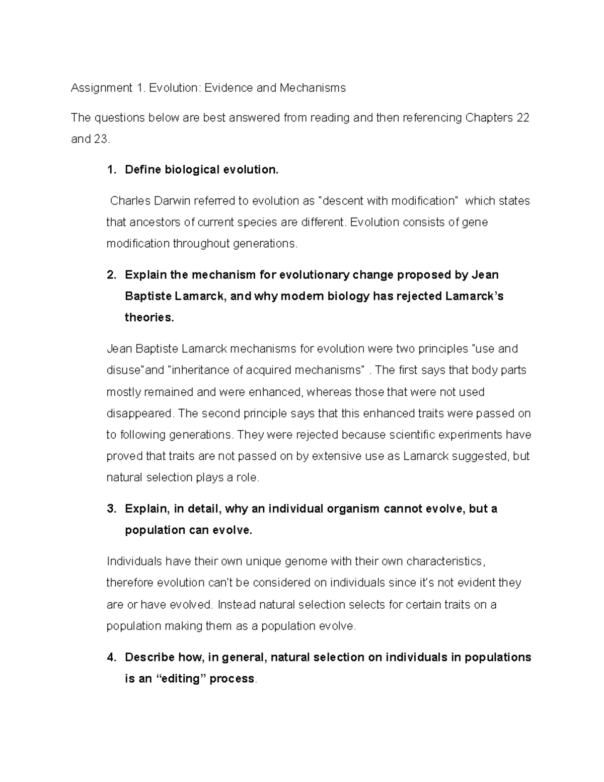#1 Evolution Evidence and Mechanisms - Assignment 1. Evolution ...