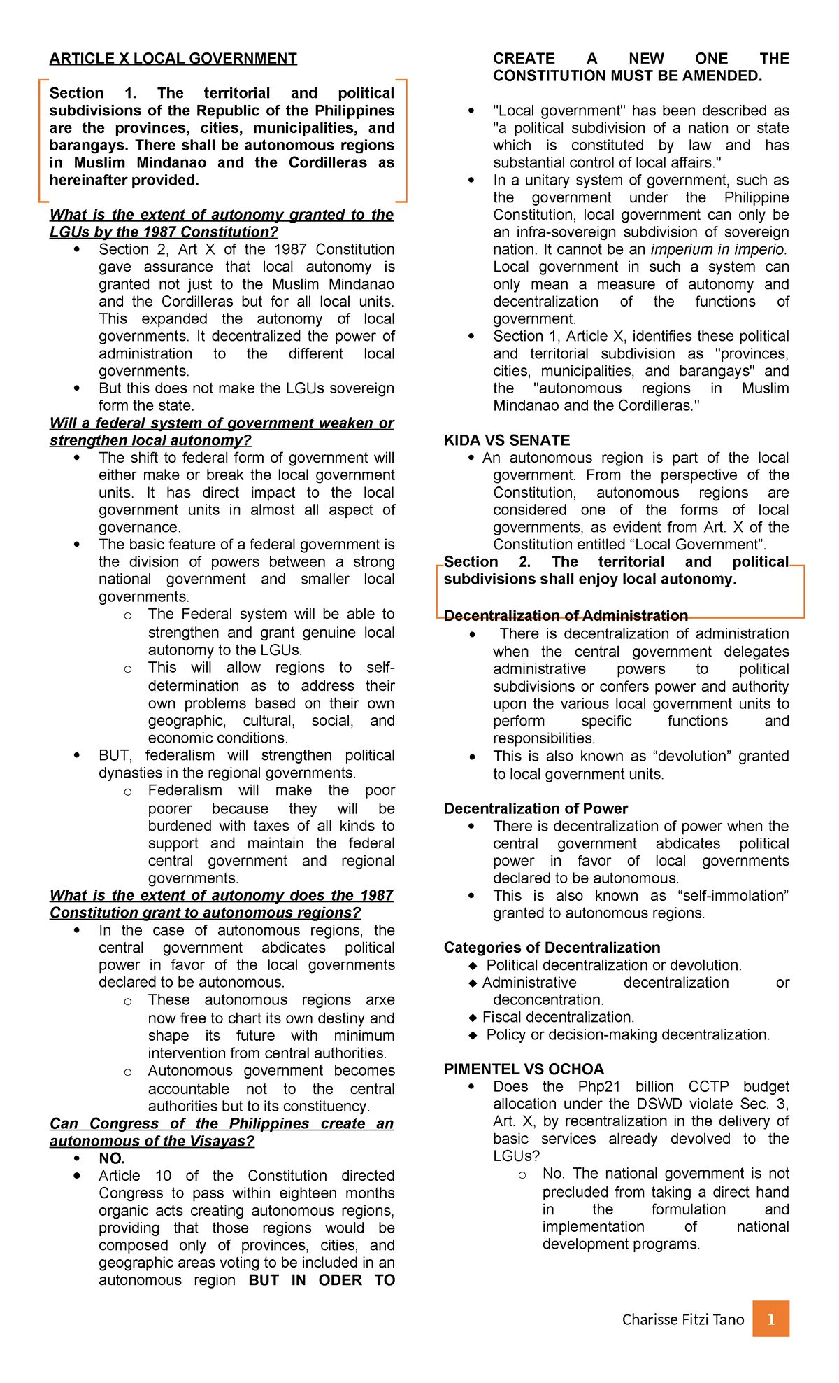 Article X Local Government - ARTICLE X LOCAL GOVERNMENT Section 1. The ...