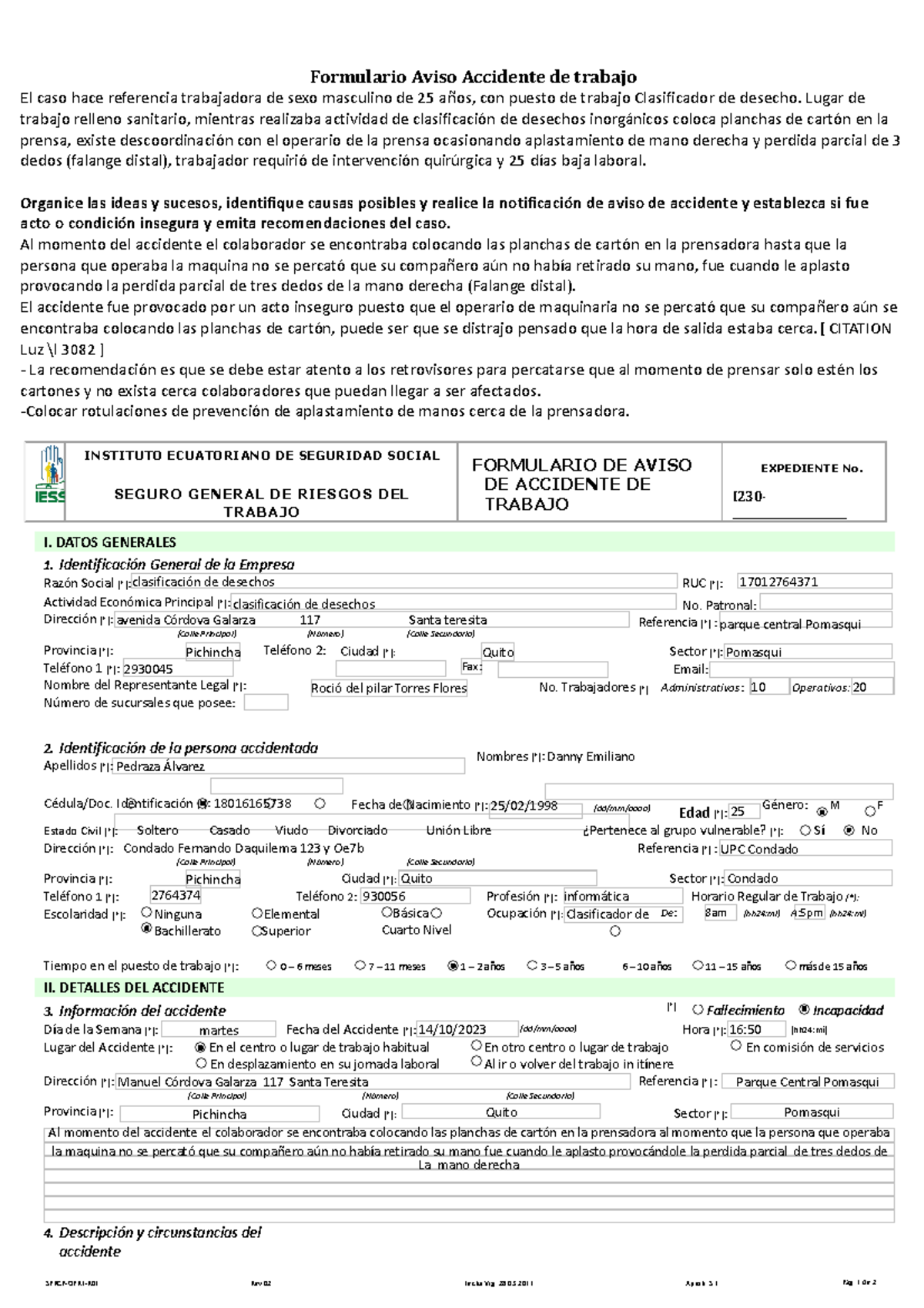 Formulario Aviso AT - Redacción de Propuestas de prevención - SPRCP ...