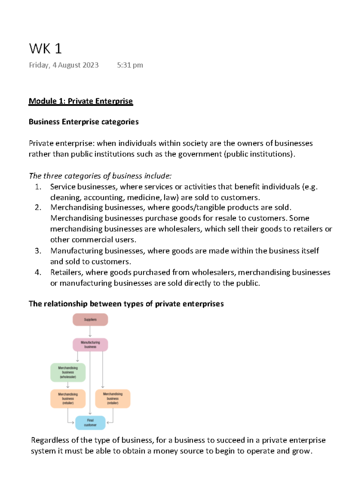 BUSS1030 Module 1 Notes - Module 1: Private Enterprise Business ...