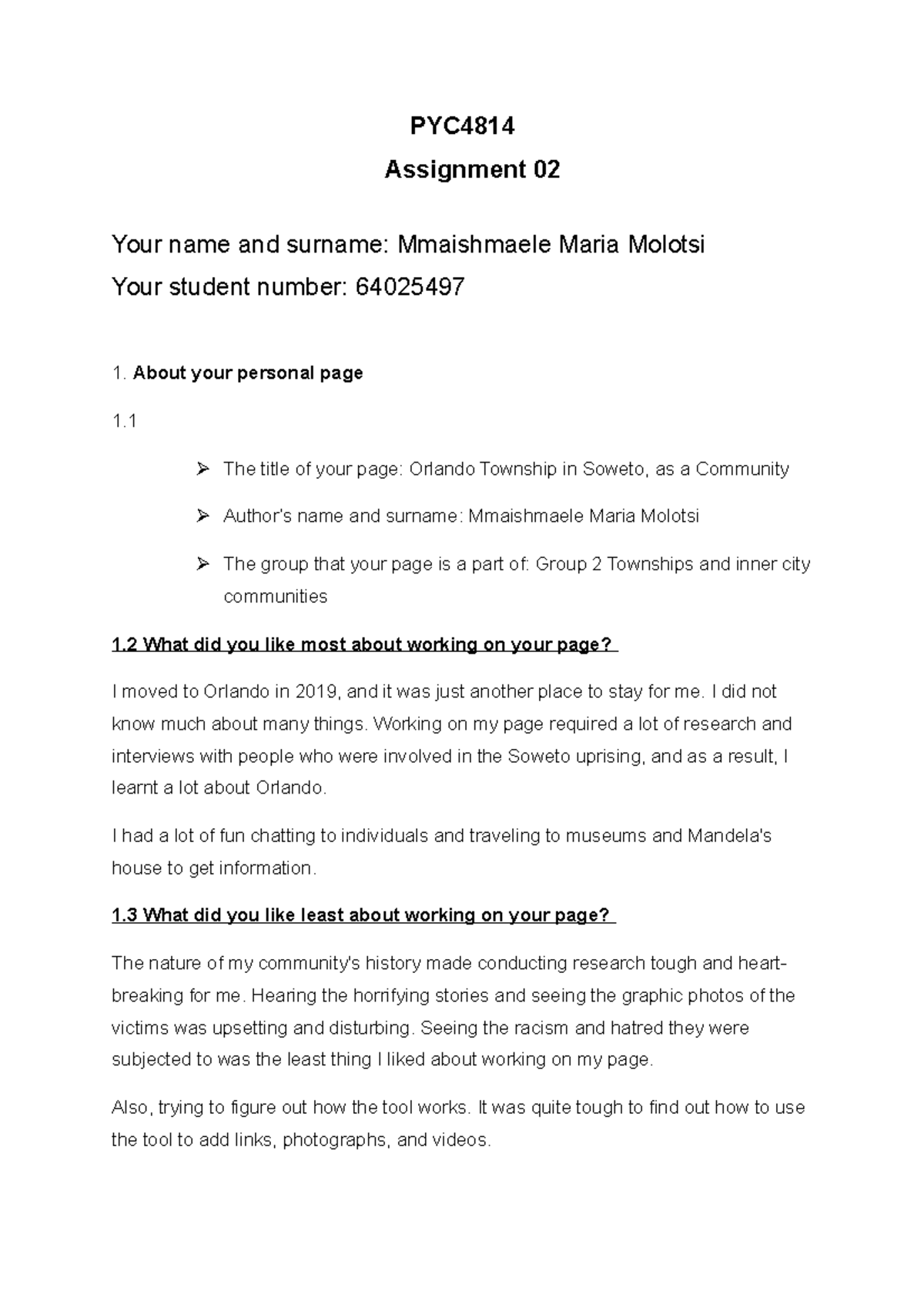 Assignment 02 - PYC Assignment 02 Your name and surname: Mmaishmaele Maria Molotsi Your student ...